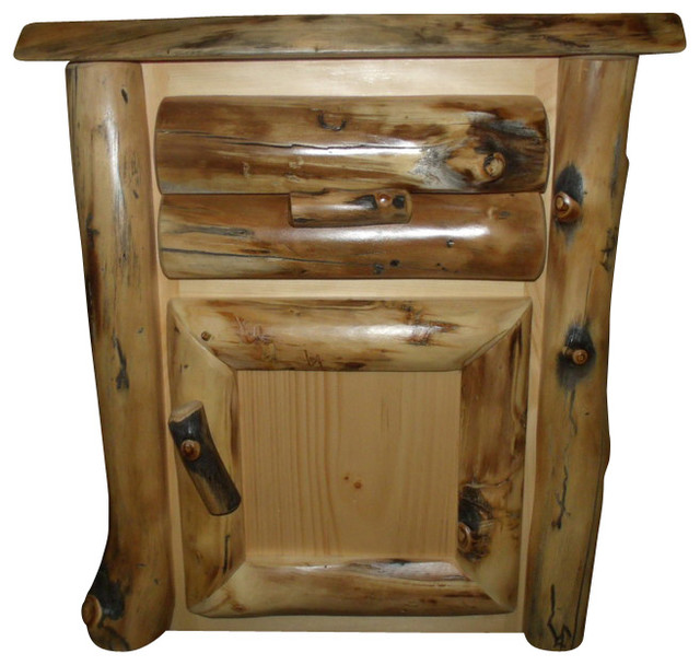 Rustic Aspen Log Nightstand One Drawer, One Door - Rustic - Nightstands ...