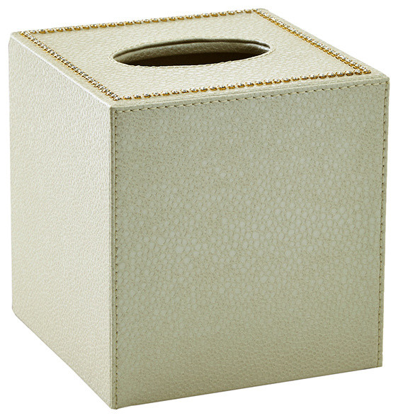 Shagreen Faux Leather Tissue Box With Crystals, Ivory - Contemporary ...