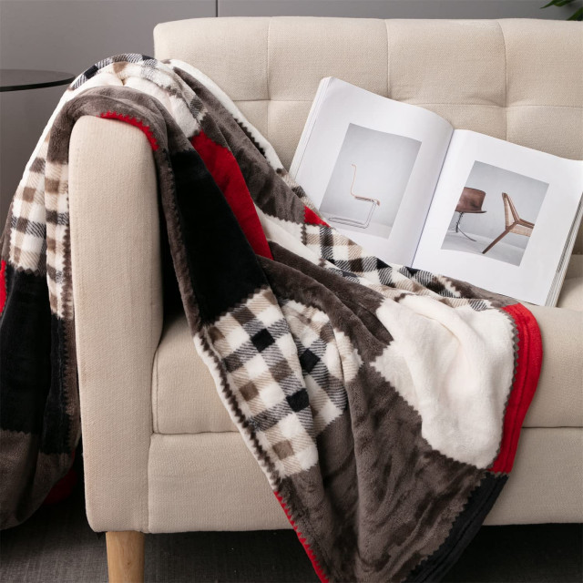 Tache Holiday Red Plaid Checkered Patchwork Throw Blanket, 50"x60 ...