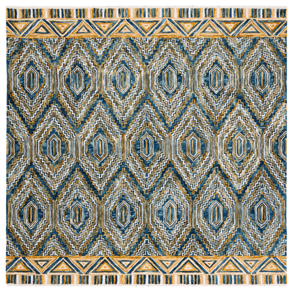 Safavieh Aspen Collection Apn822m Handmade Blue/Gold Rug, 7' square ...