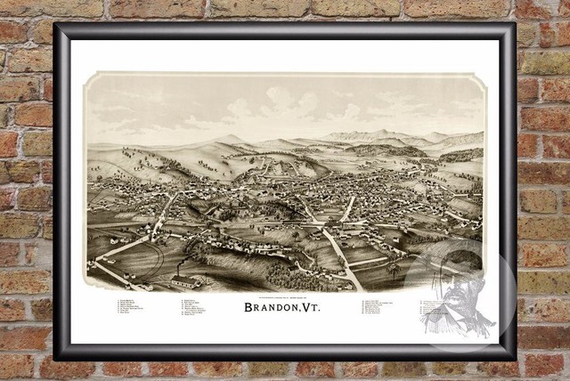 Historic Brandon, VT Map 1890, Vintage Vermont Art Print Decor, 12"x18 ...