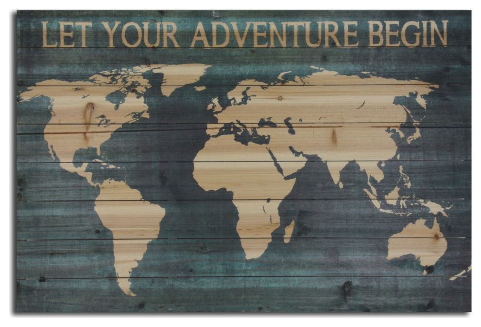 Adventure World Map Wood Plank Wall Art - Contemporary - Prints And ...