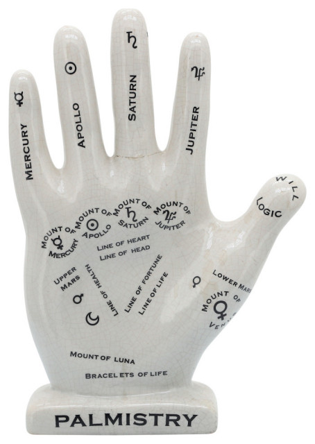 Porcelain, 12" Palmistry Hand Deco, White - Contemporary - Decorative ...