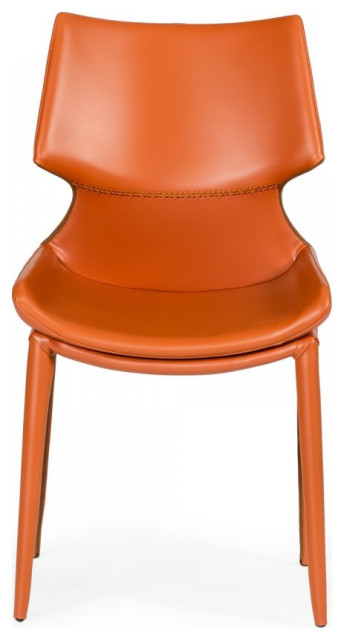 Set of Two Cognac Faux Leather Wrapped Dining Chairs - Midcentury ...