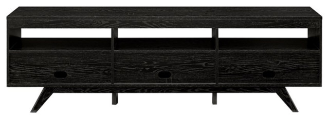 70" MCM Wood TV Stand with 3 Closed Storage and Open Storage - Black ...
