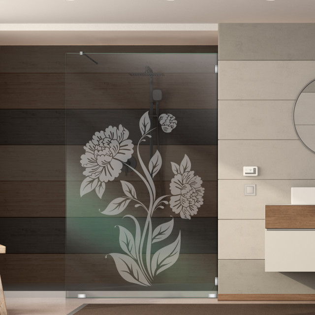 Fixed Glass Shower Screens with Frosted Design Motive, 33-1/2" X 75 ...