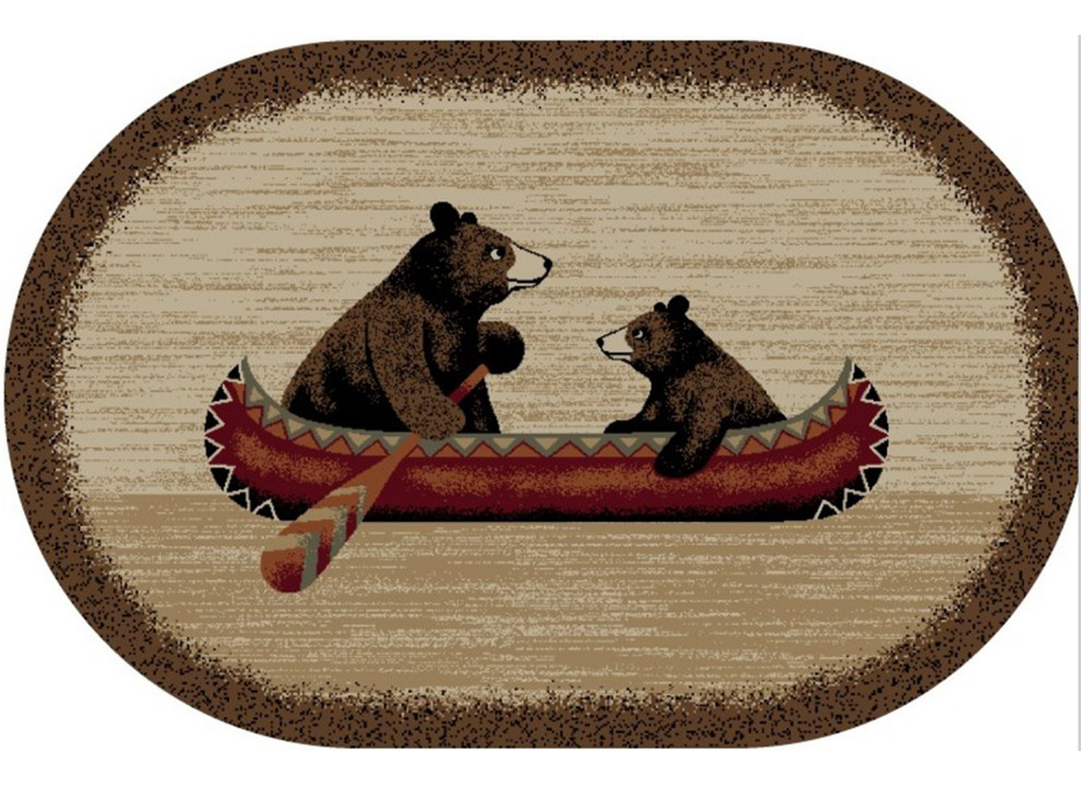 Cozy Cabin Bear Canoe Lodge Accent Rug, 30"x46" - Rustic - Bath Mats ...