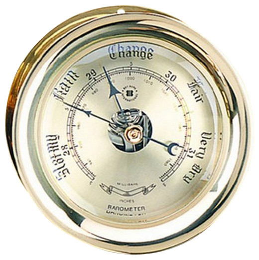 Bey Berk Lacquered Brass Round Barometer With Beveled Glass - Beach ...