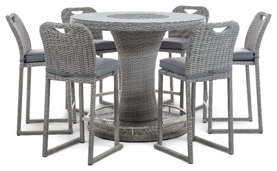 Greemotion Cyprus 7-Piece Stainless Steel Gray Patio Bar Height Dining ...