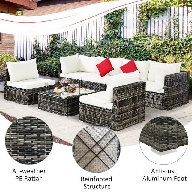Costway 7PCS Patio Rattan Furniture Set Sectional Sofa Garden Cushion ...