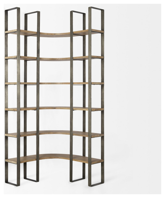 Silver Iron Framed Curved Wooden Shelving Unit - Utility Shelves - by ...