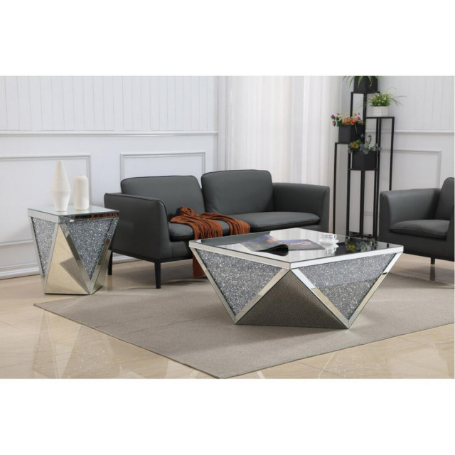 Elegant Modern 38" Square Crystal Coffee Table Silver Crystal ...