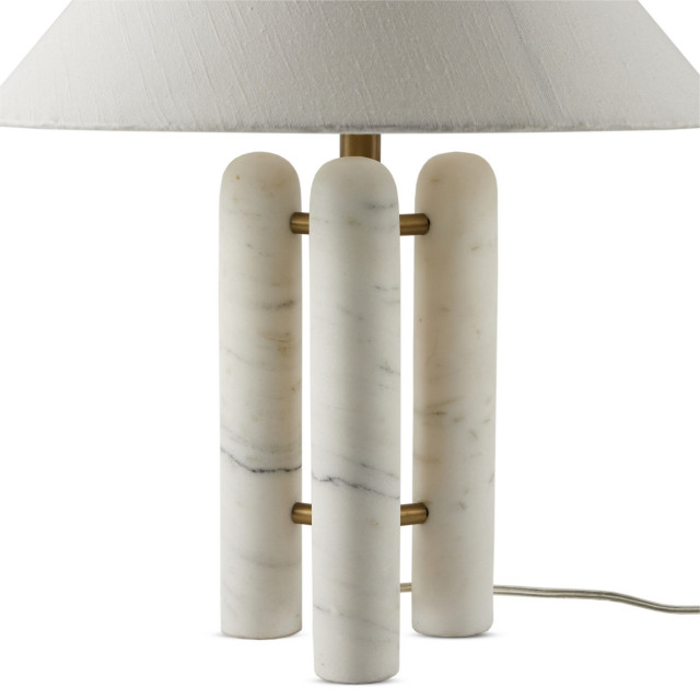 Medici Table Lamp Charcoal And White Marble, White Silk, Antique Brass ...