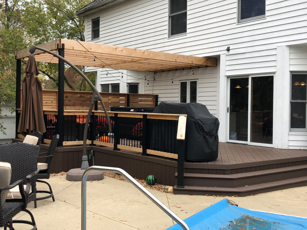 TimberTech Rustic Elm Deck with Cedar Privacy Fence, Rails, & Pergola ...