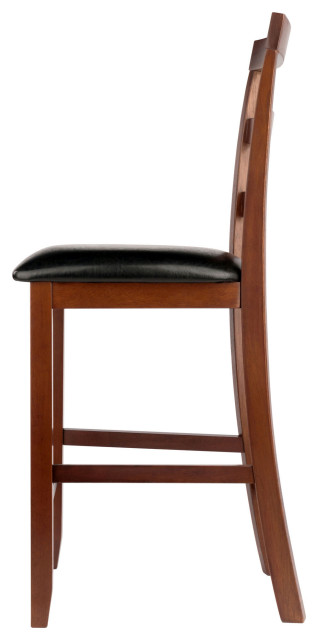 Simone Set of 2 Cushion Ladder-Back Counter Stool Set, Black And Walnut ...