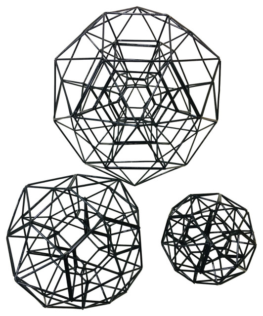 Plutus Brands Metal Orb Set Of 3-Black, Black Metal - Contemporary ...
