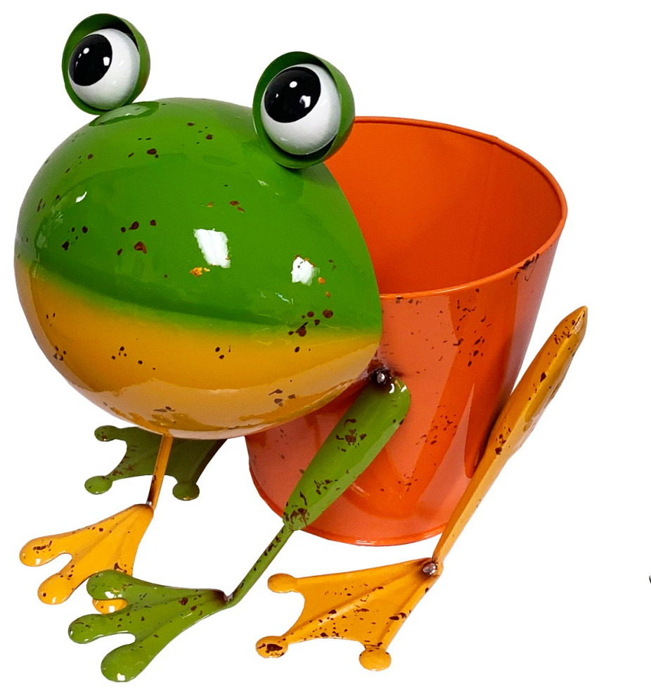 Metal Frog Bucket Shaped Planter Flower Pot Outdoor Garden Decor ...