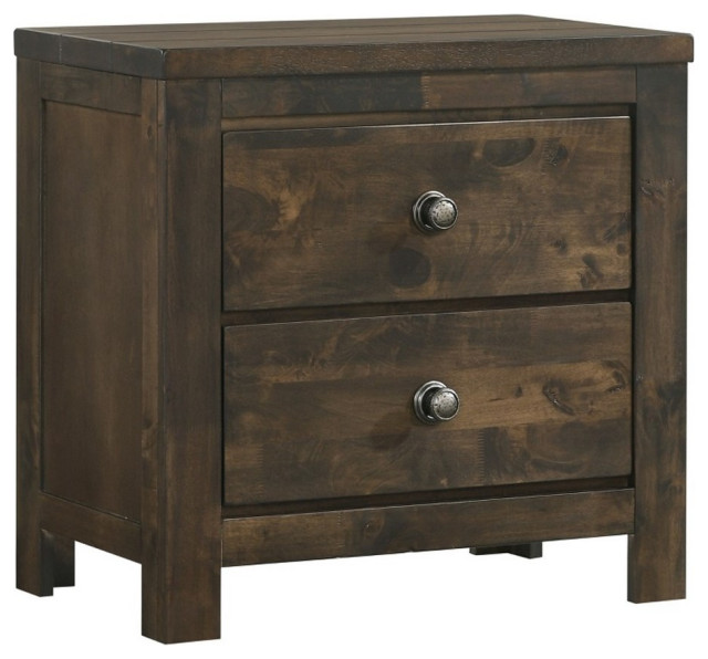 2 Drawer Transitional Style Nightstand with Texture Details Brown ...