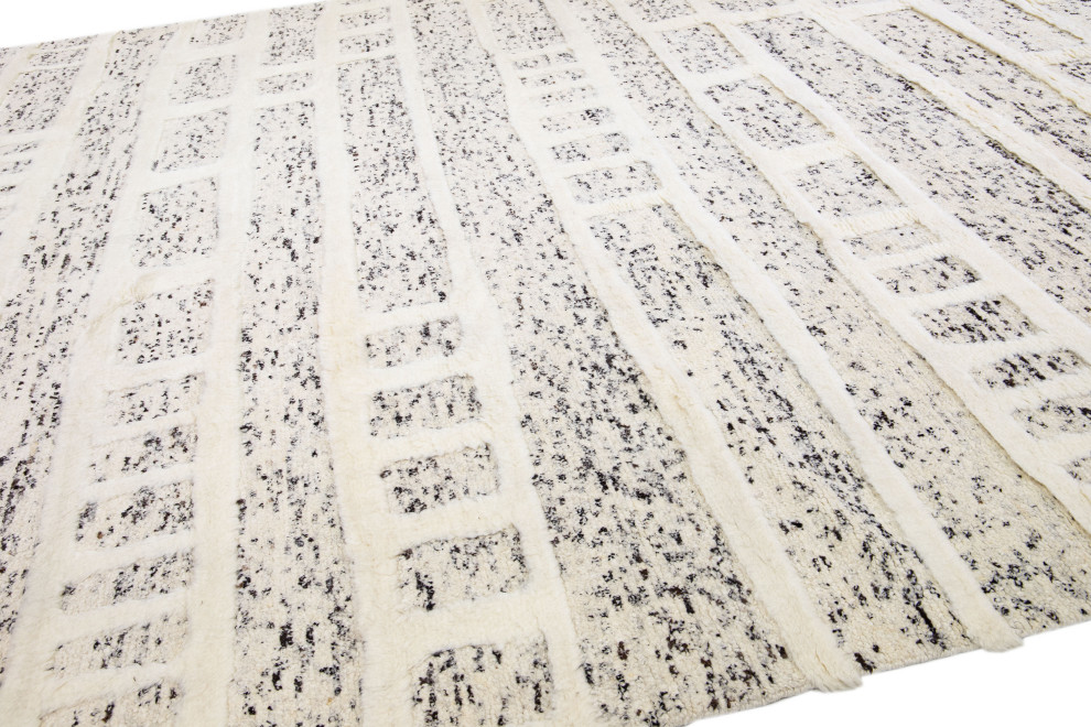 Beige Moroccan Style Handmade Geometric Pattern Oversize Wool Rug by ...