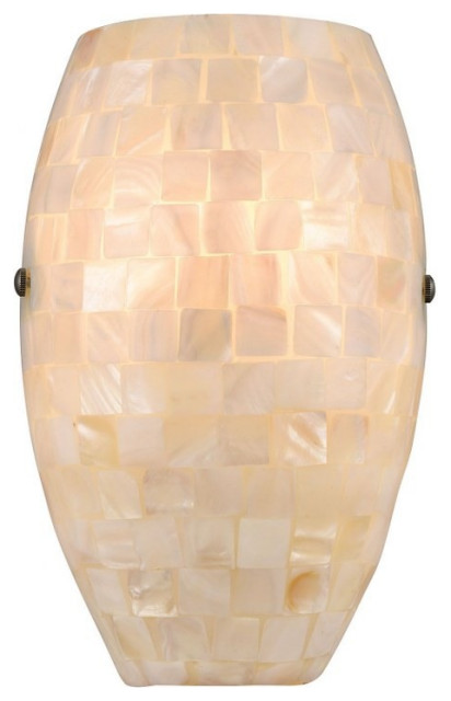 Mother of Pearl and Capiz Shells Mosaic 1-Light Wall Sconce Satin ...
