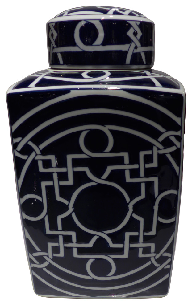 Geometric Jar, Dark Blue - Asian - Decorative Jars And Urns - by DESSAU ...