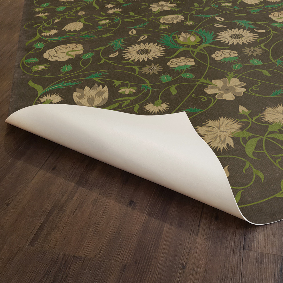 Williamsburg Floral, Emma 38x56 Vintage Vinyl Floorcloth, Aged Black ...