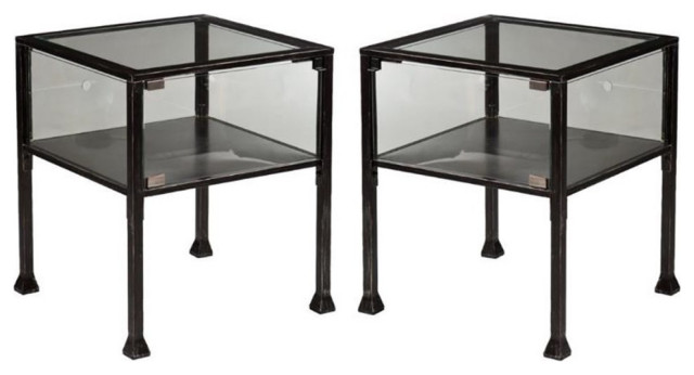 Home Square Glass Display End Table in Black - Set of 2 - Side Tables ...