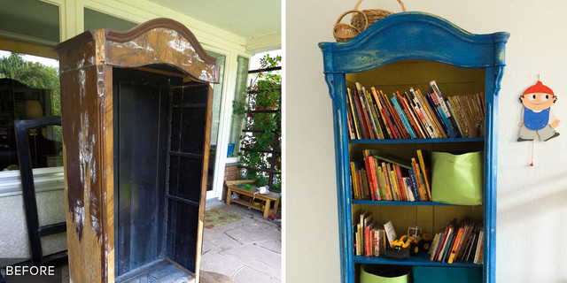 Project Rehab: Water-Damaged Wardrobe to Bright Blue Bookcase