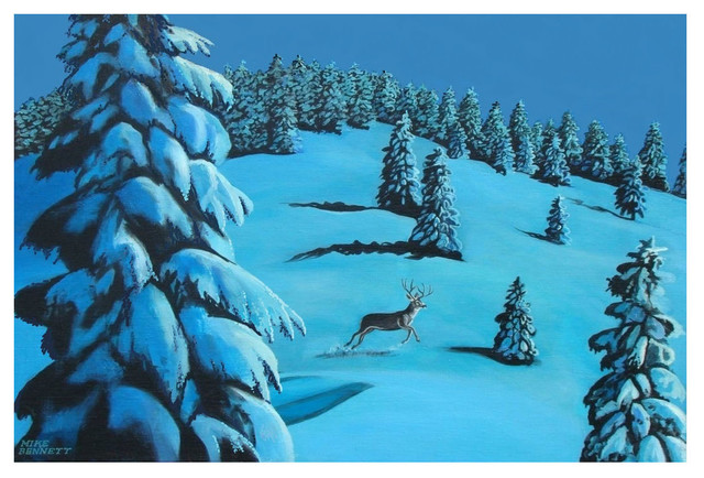 Mike Bennett Moonlit Forest - Oil Art Print, 12"x18" - Contemporary ...