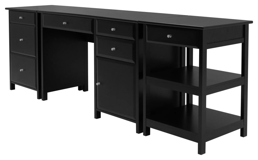 Contemporary 3 Pieces Desk Set, Multiple Storage Drawers & Open Shelves ...