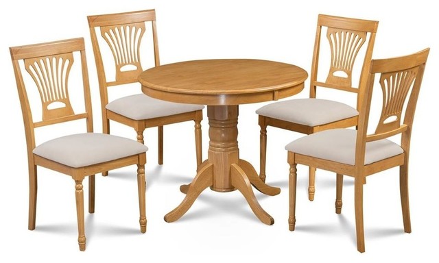 36" Round Dining Table Set with Soft-Padded Seat, Oak Finish, 5 Piece ...