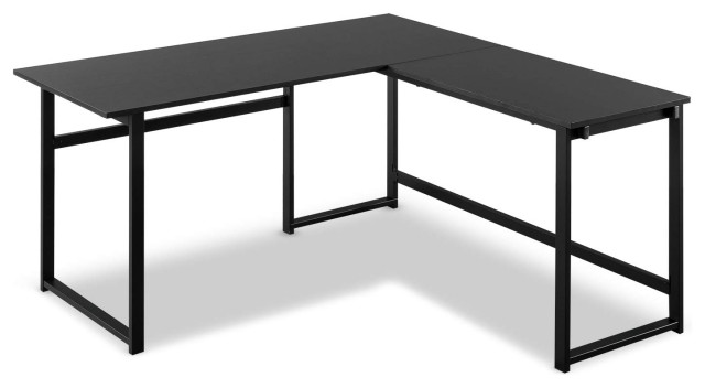Modern L-Shaped Desk with Metal Frame and Espresso Finish, Easy Snap ...