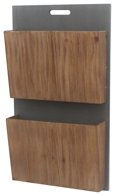 Wooden 2 Tier Functional Wall Magazine Rack, Brown and Black ...