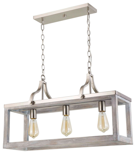 Montrose 3 Light Island Light, Acacia Wood and Brushed Nickel ...