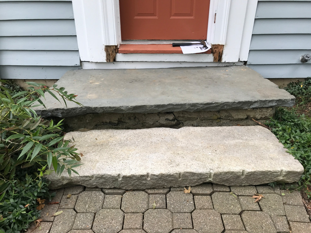 Correcting slope of front stoop stone slab