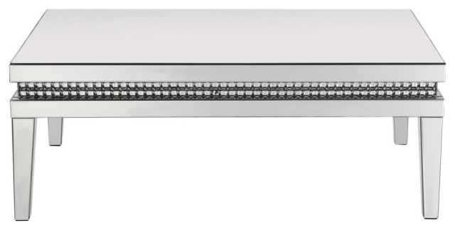 Mirror Inlay Coffee Table With Faux Crystal Accents, Silver ...