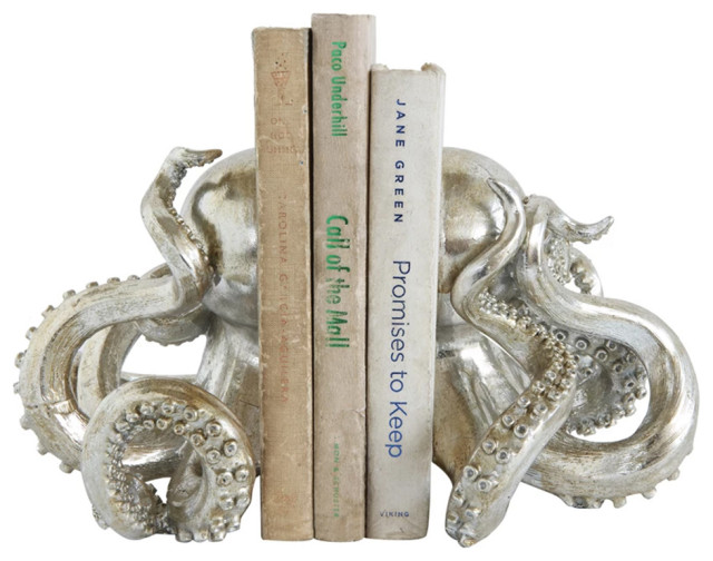 Vintage Style Large Octopus Bookend Set 2 Sea Life Silver Ornate 10 in ...