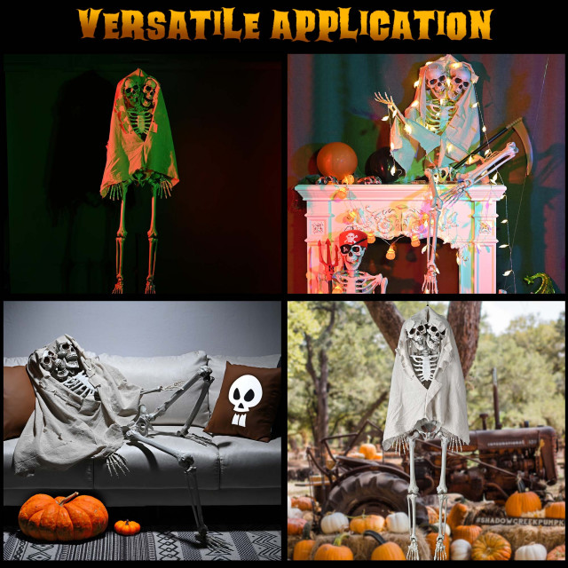 Yescom Life Size Skeleton Poseable Two Head 5.4Ft for Halloween Party ...