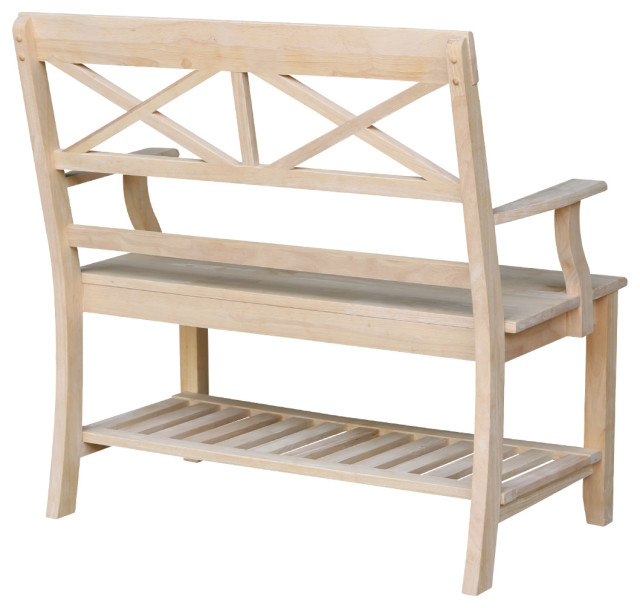 Double X-Back Bench With Arms and Shelf - Transitional - Dining Benches ...