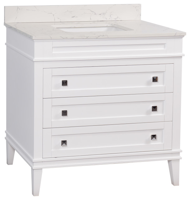 Eleanor 36" Bathroom Vanity, White, Engineered Marble - Traditional ...