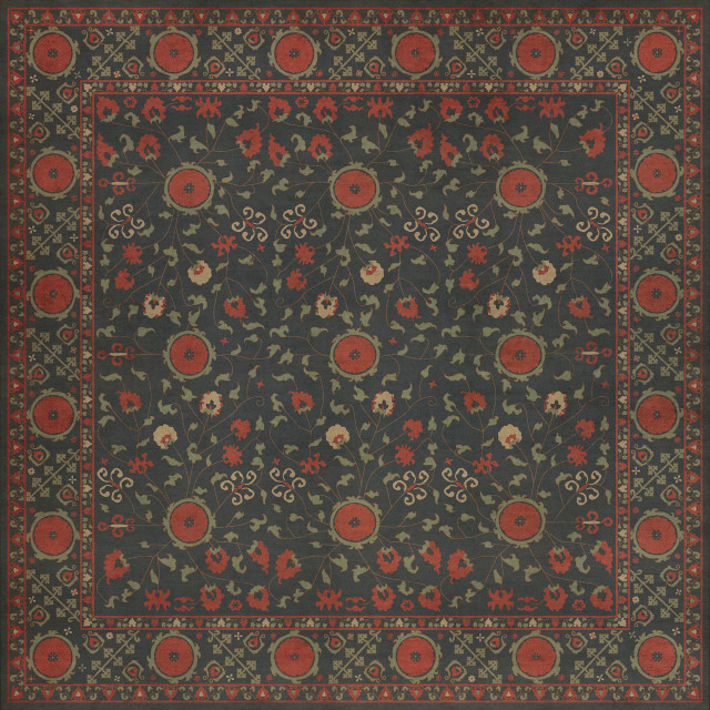 Persian Bazaar Samarkand, Anora 72x72 Vintage Vinyl Floorcloth, Blue ...