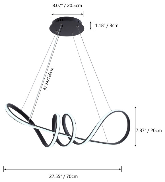 Wavy Line Design 1-Light Pendant Modern LED Linear Ceiling Light ...