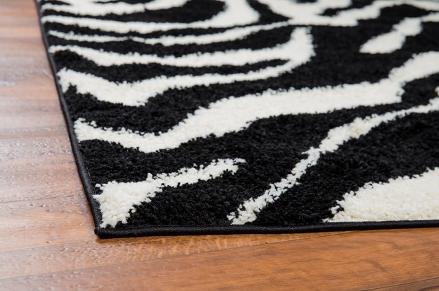 Well Woven Madison Shag Safari Zebra Rug, Black, 20'' x 7'2'' Runner ...