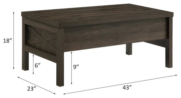 Walnut Rectangular Lift-Top Coffee Table with Side X-Accents and Inner Storage - Transitional ...