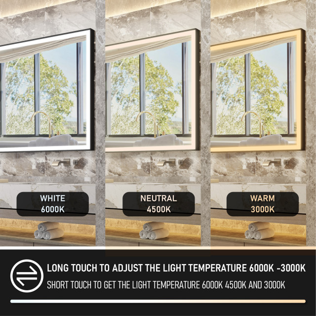 Framed LED Mirror, Dimmer, Defogger, Color Temperature, 84"x42 ...