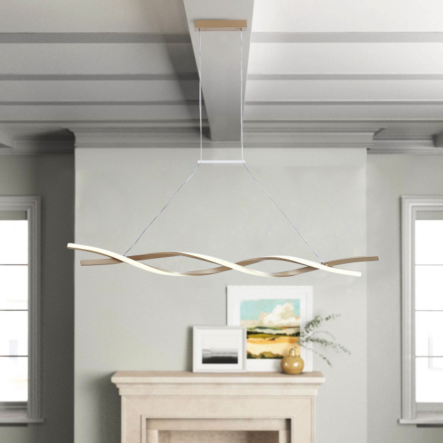 1-Light LED Linear Wavy Pendant Light Chandelier - Modern - Kitchen ...