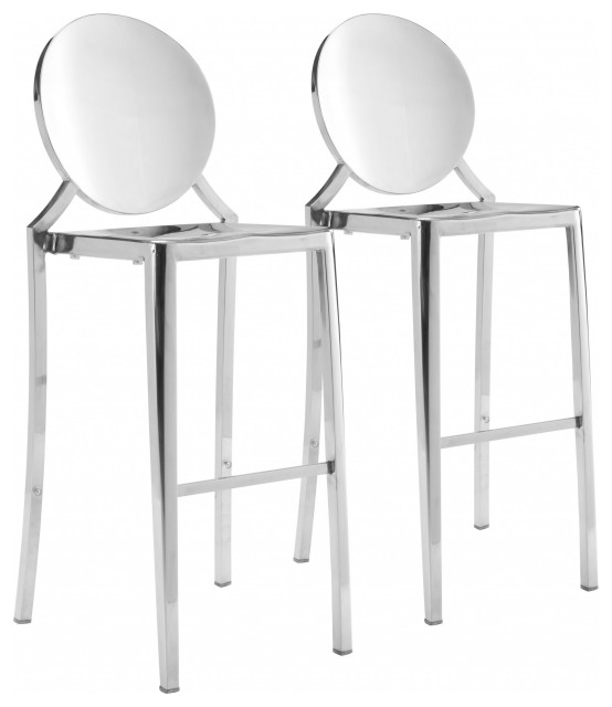 Set of Two Polished Steel Bar Chairs - Contemporary - Bar Stools And ...