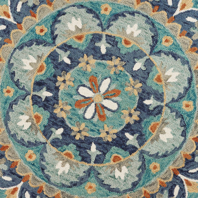 4' Round Blue Floral Mandala Area Rug - Traditional - Area Rugs - by ...