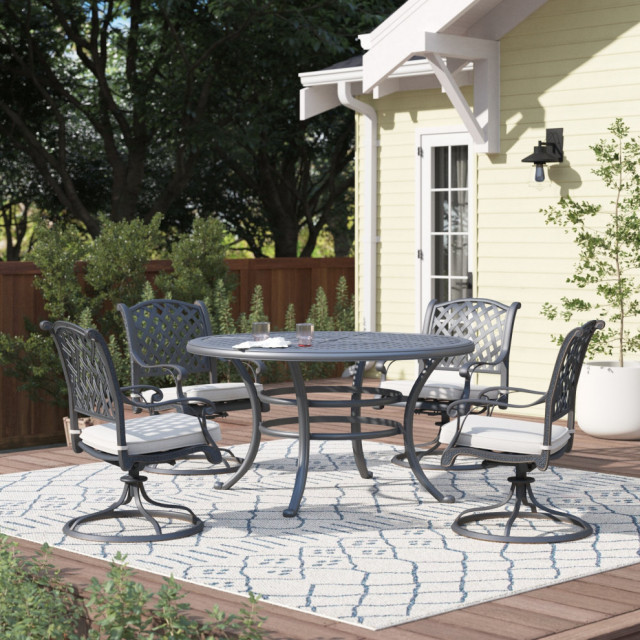 Carlsbad Cast Aluminum 5-Piece Round Dining Set With 4 Swivel Rockers ...