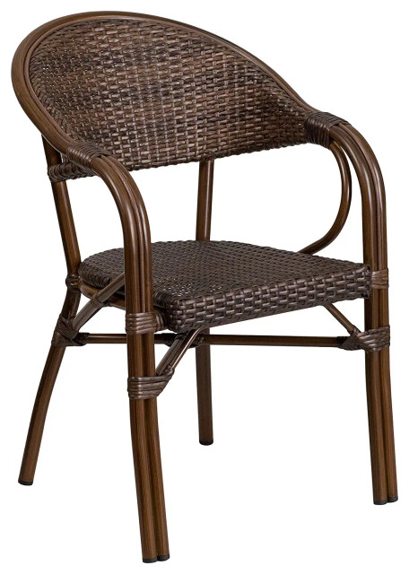 Set of 3 Outdoor Dining Chair, Curved Design With Cocoa Rattan Seat ...
